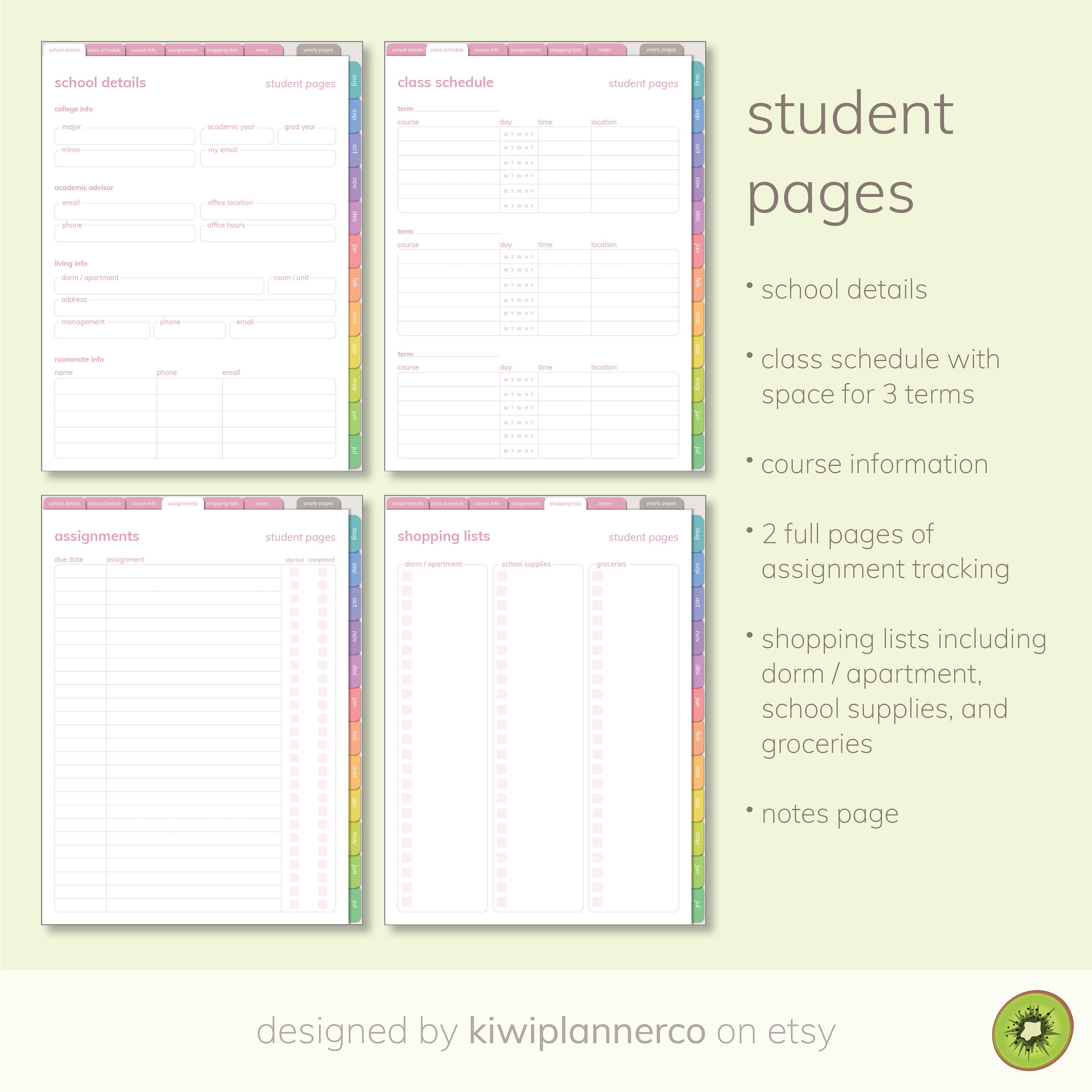 Digital Student Planner Undated Hyperlinked Colorful | Etsy