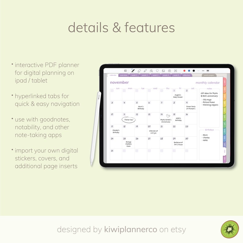 Digital Planner | Undated, Hyperlinked, Colorful, Horizontal Layout ...