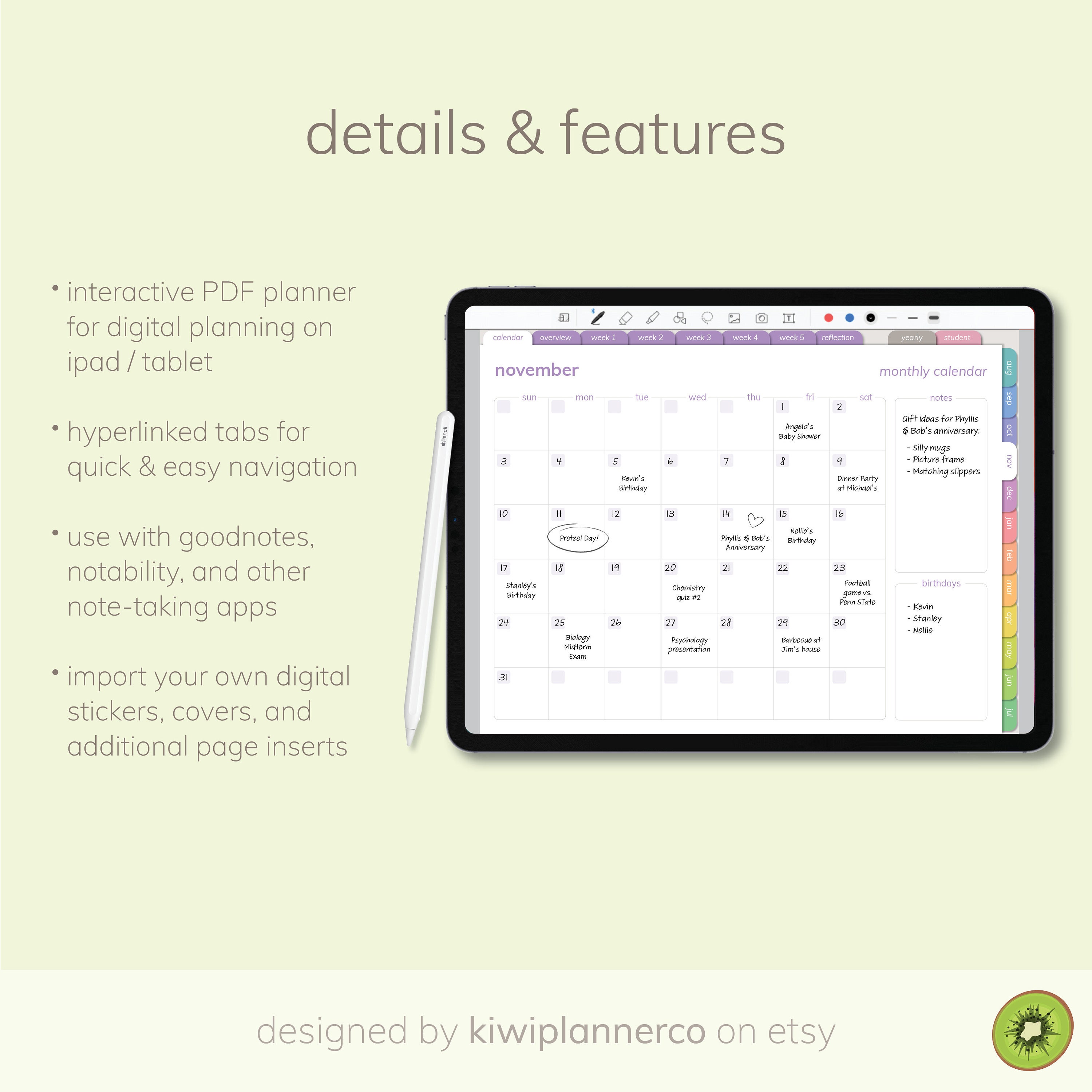Digital Student Planner | Undated, Hyperlinked, Colorful, Horizontal ...
