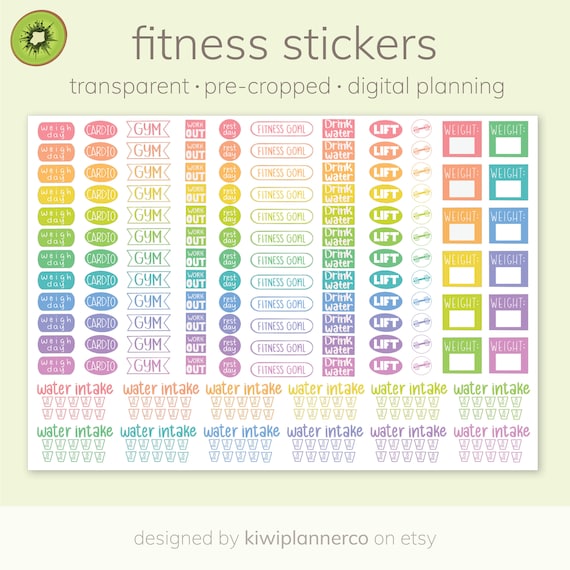 Digital Stickers FITNESS EDITION Transparent Pre-cropped - Etsy