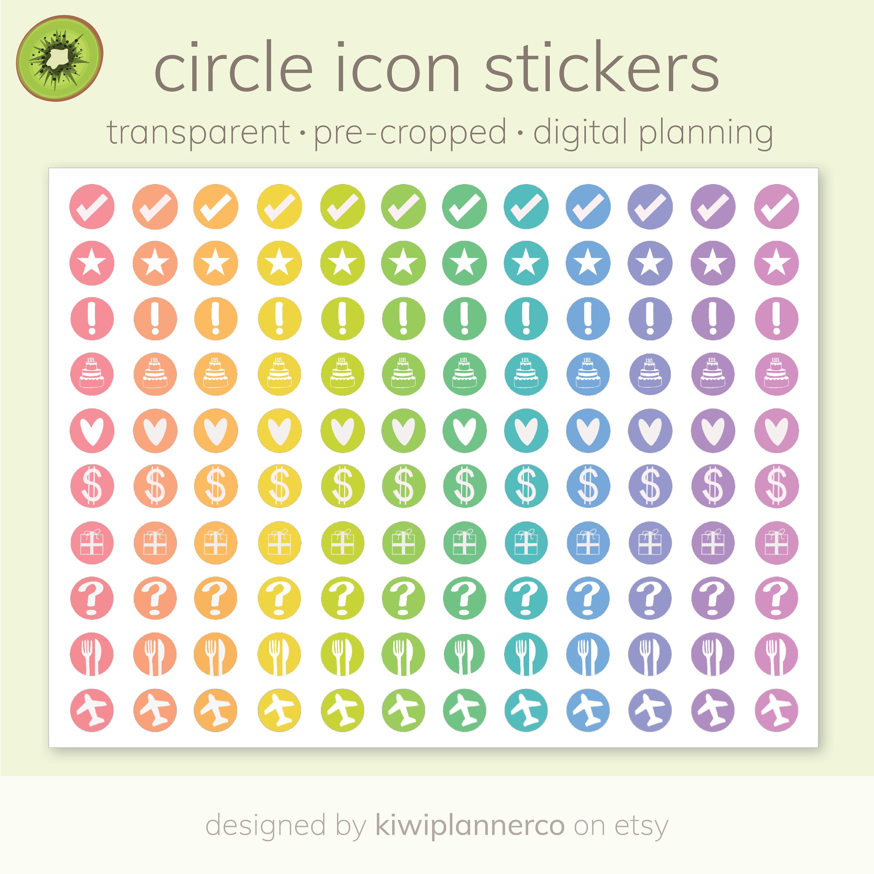 Digital Stickers | CIRCLE ICONS | Transparent, Pre-cropped | Goodnotes ...