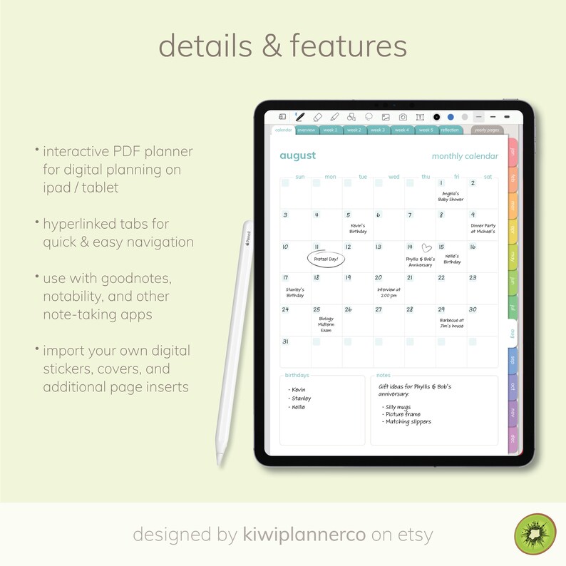Digital Planner | Undated, Hyperlinked, Colorful, Vertical Layout ...