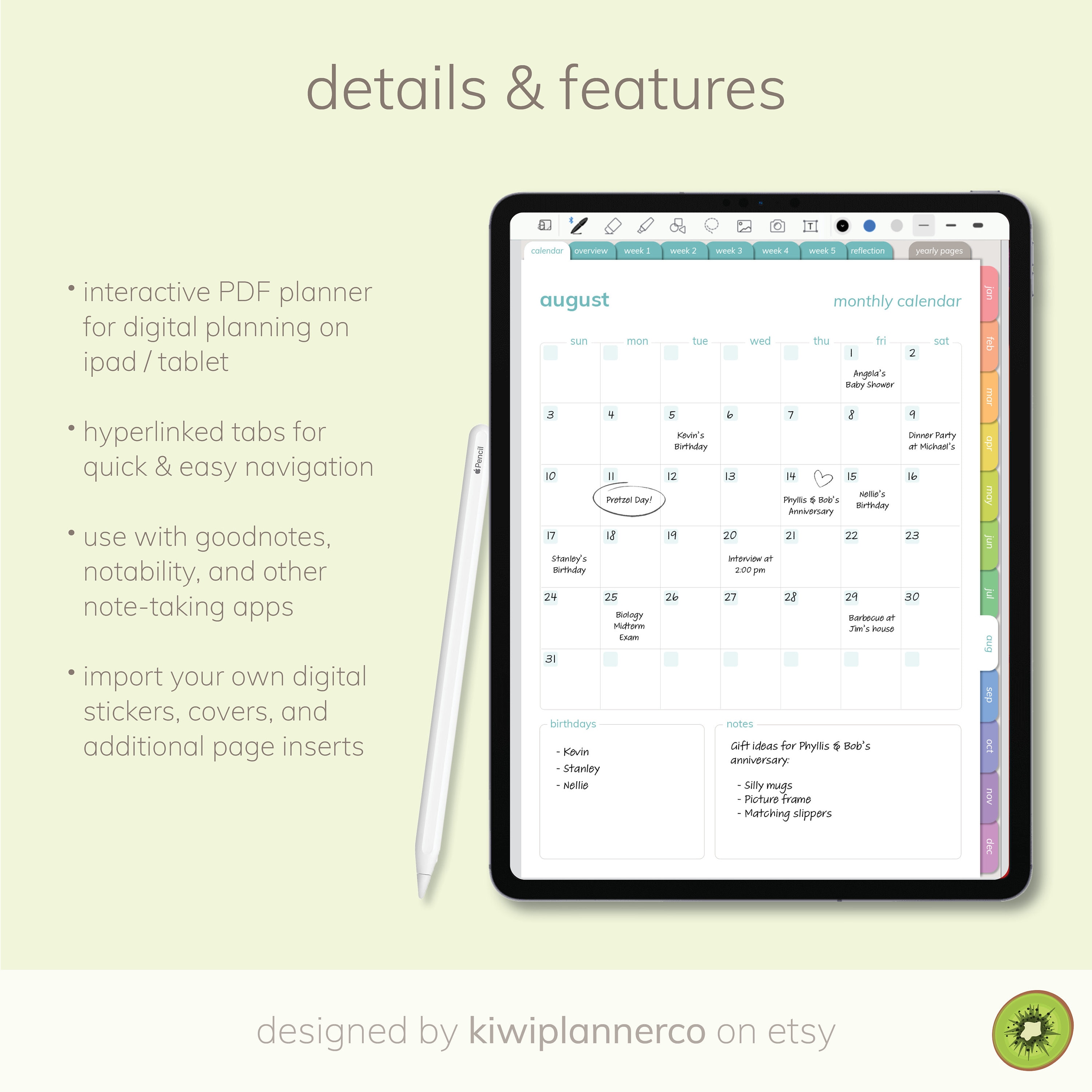 Digital Planner | Undated, Hyperlinked, Colorful, Vertical Layout ...