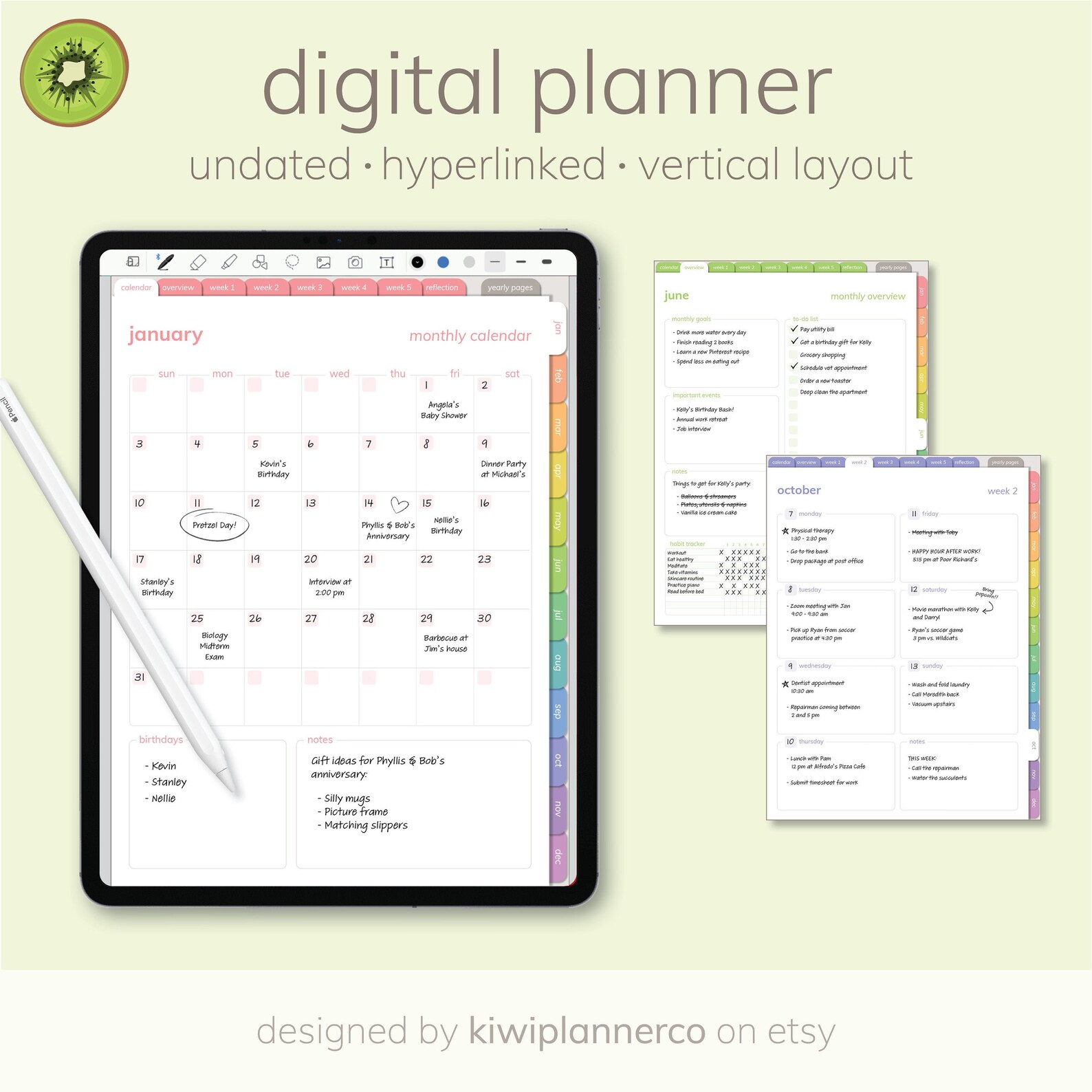 Digital Planner | Undated, Hyperlinked, Colorful, Vertical Layout ...