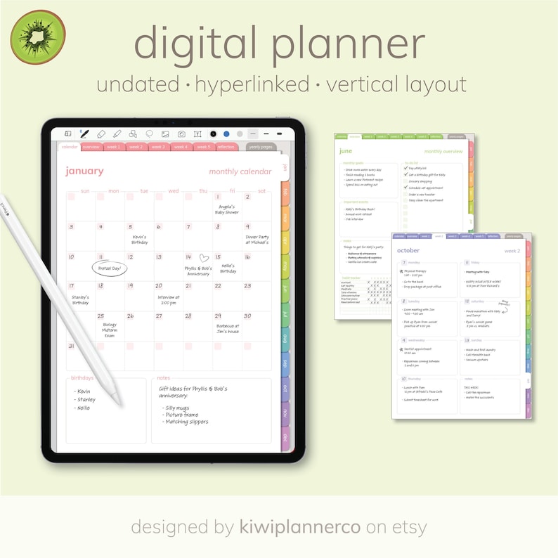 Digital Planner | Undated, Hyperlinked, Colorful, Vertical Layout ...