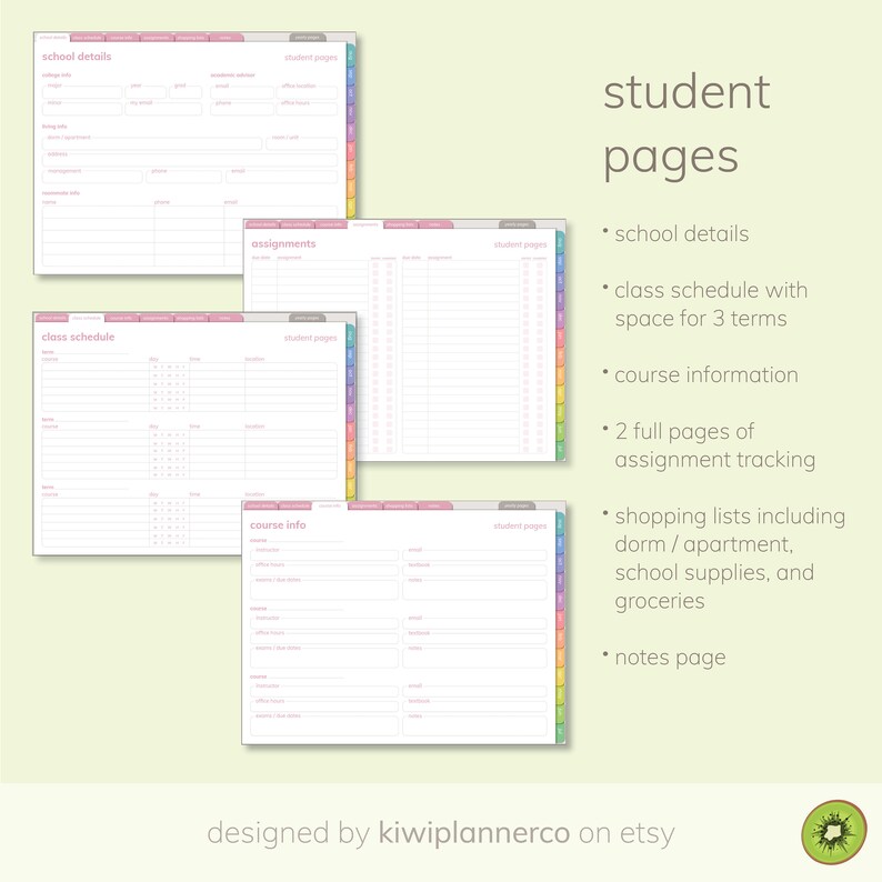 Digital Student Planner | Undated, Hyperlinked, Colorful, Horizontal ...