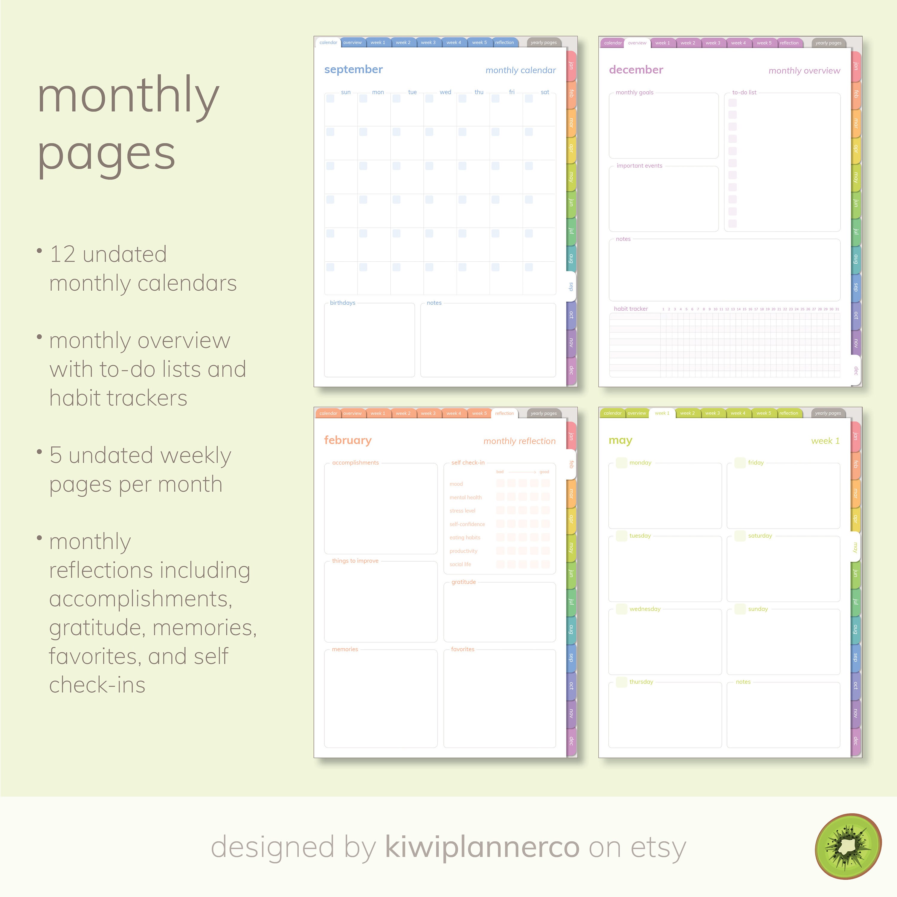 Digital Planner Undated Hyperlinked Colorful Vertical - Etsy