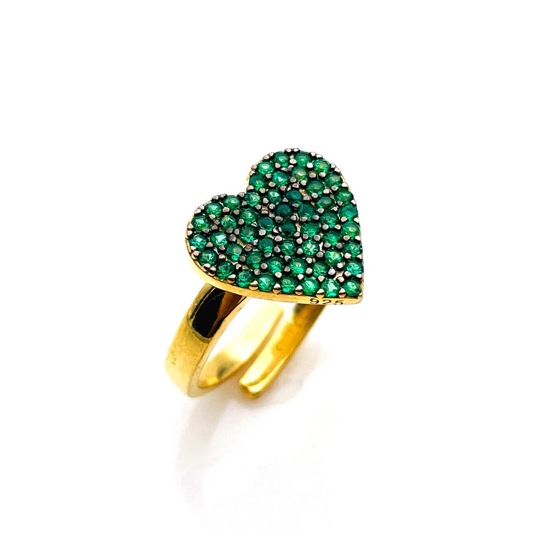 Emerald Green Heart Ring 925 Solid Sterling Silver Green Cubic Zirconia ...
