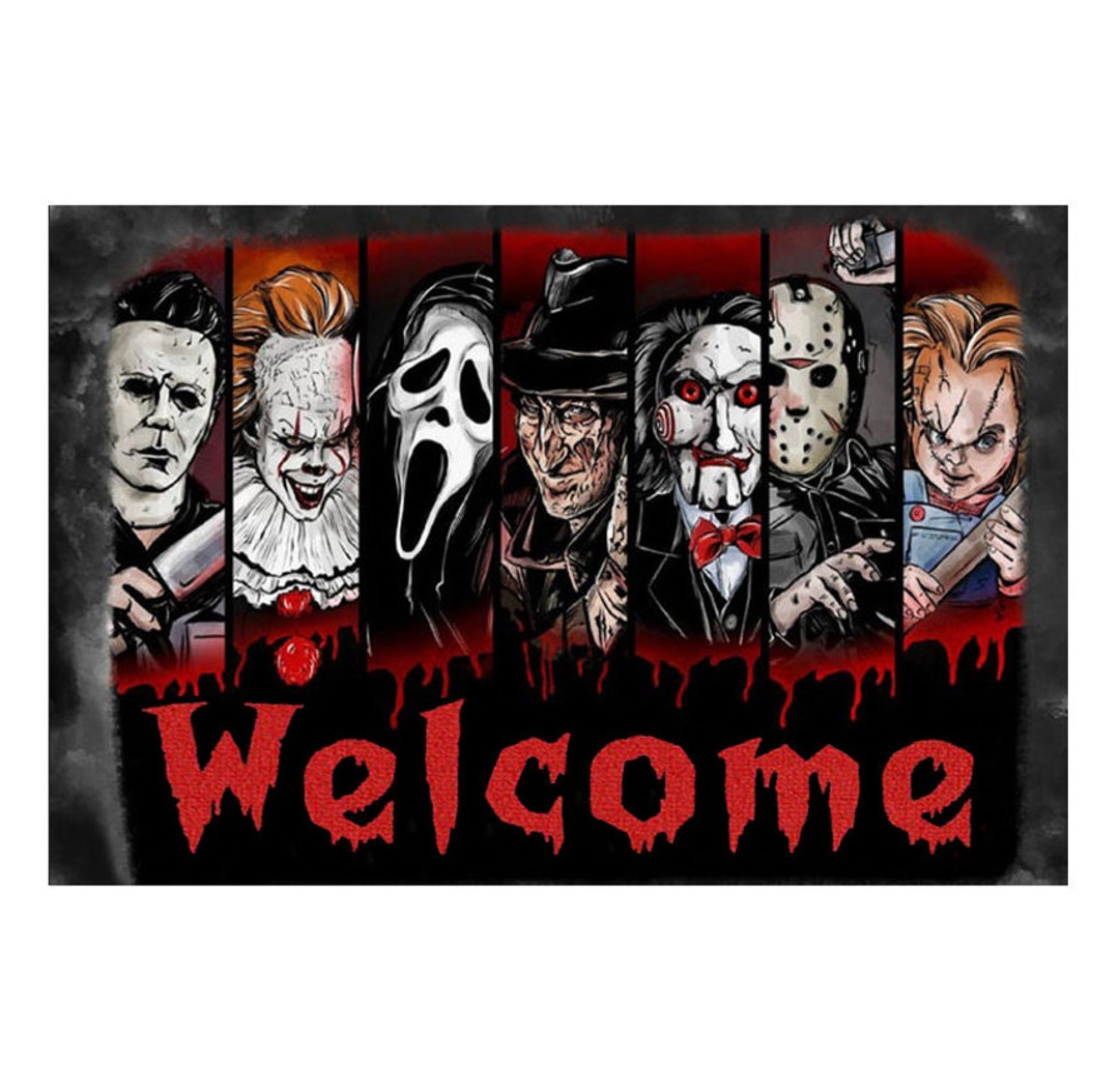 Welcome Horror Movies Characters Halloween Door Mat Gift for - Etsy