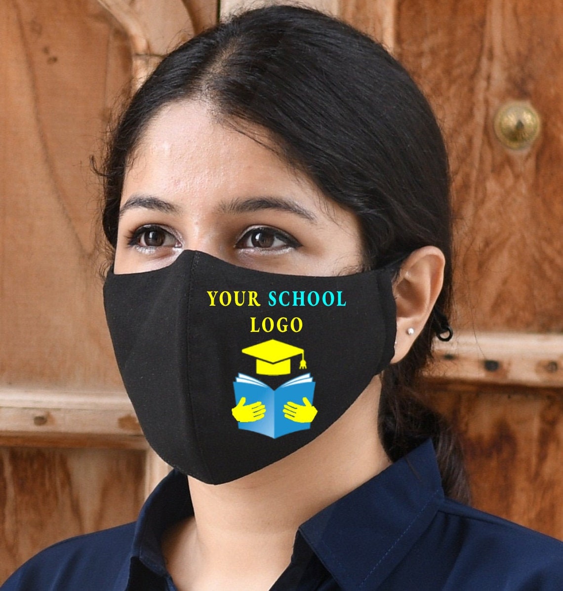 SCHOOL LOGO Custom Face Mask Logo or Text Cotton Washable | Etsy