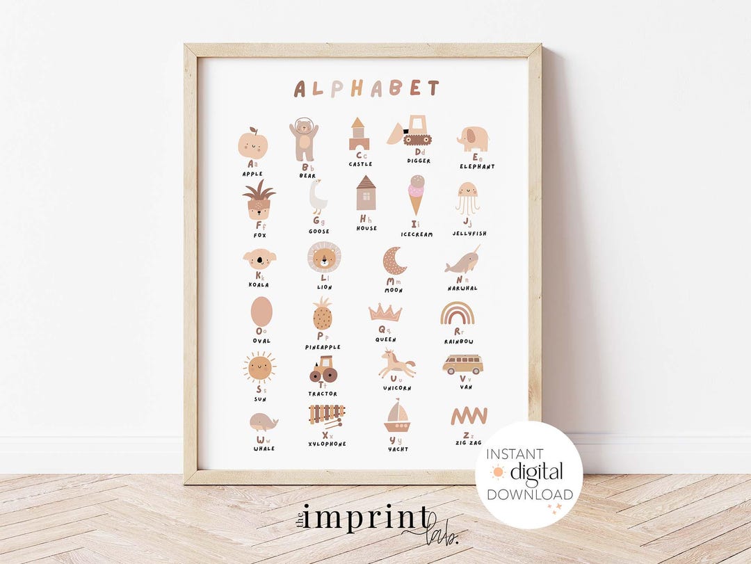 Printable Alphabet Print, DIGITAL DOWNLOAD, Neutral Nursery Decor ...