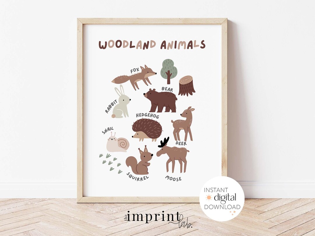 Printable Woodland Animals Artwork, DIGITAL DOWNLOAD, Instant Download ...