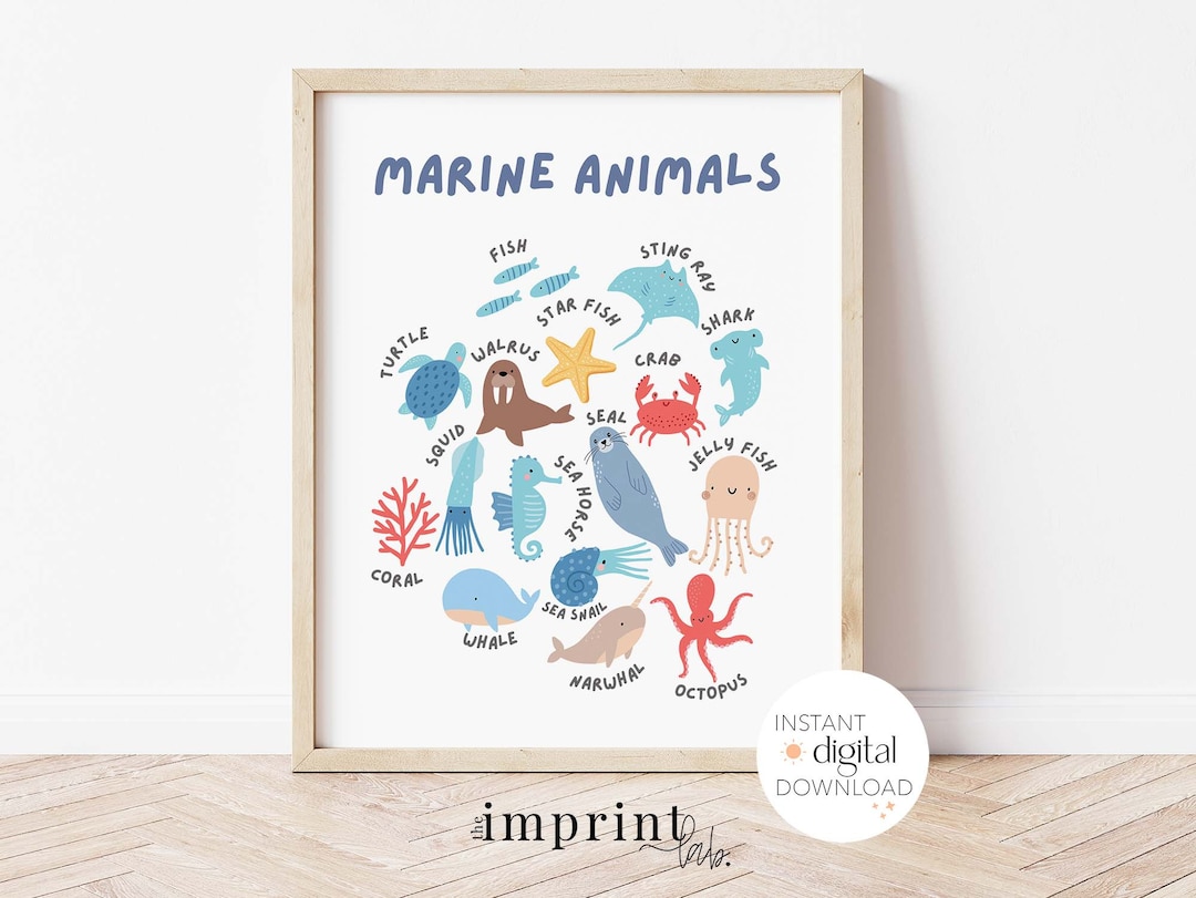 Printable Sea Animals Print, DIGITAL DOWNLOAD, Nursery Decor, PRINTABLE ...