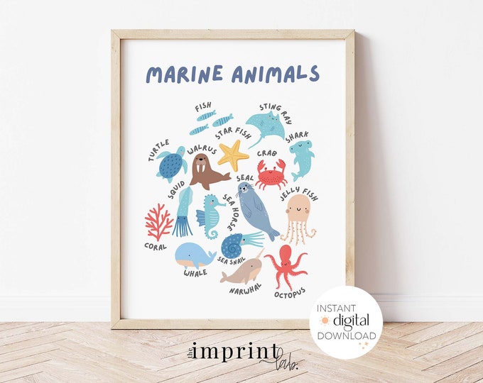 Printable Sea Animals Print, DIGITAL DOWNLOAD, Nursery Decor, PRINTABLE ...