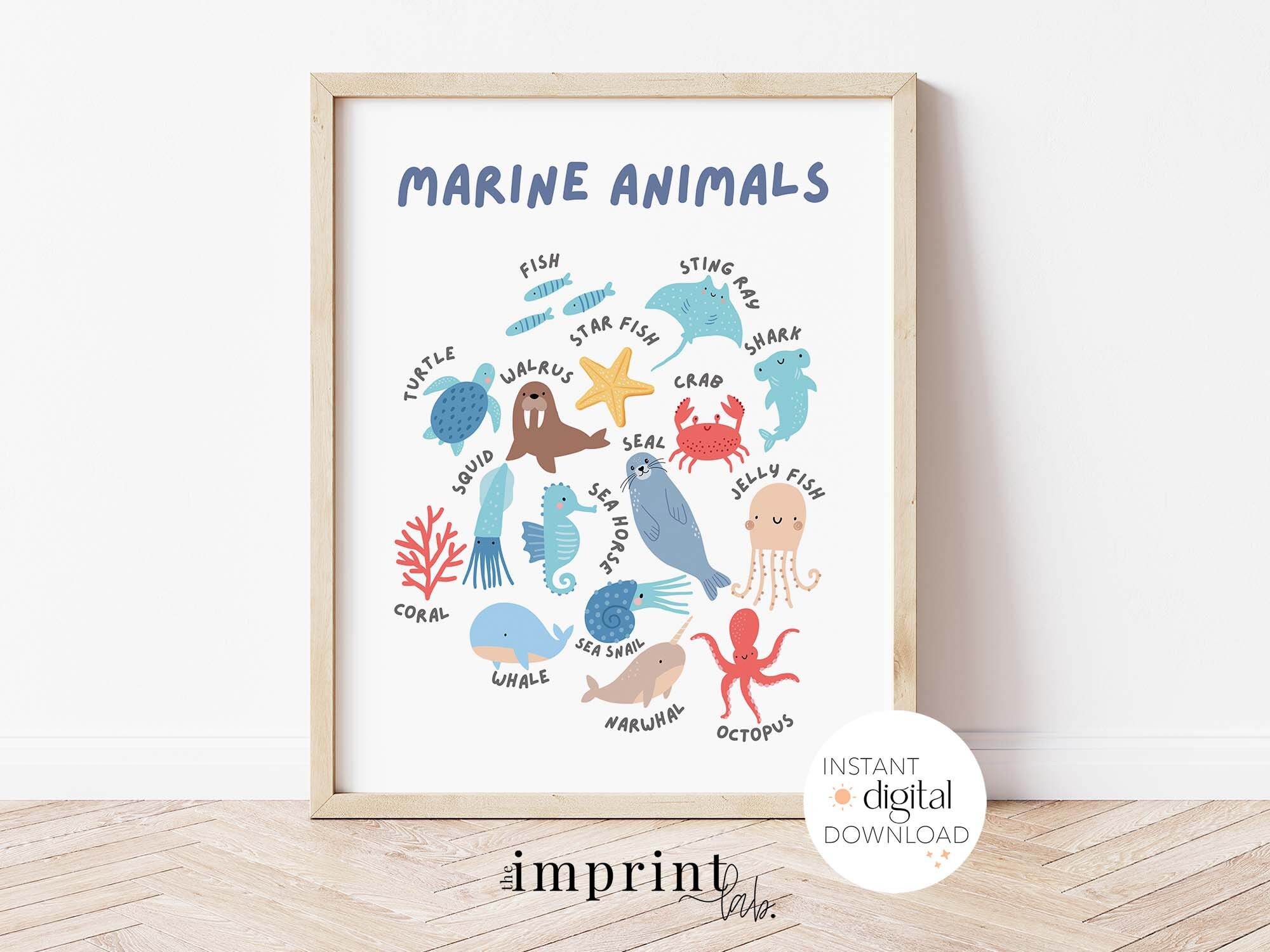 Printable Sea Animals Print, DIGITAL DOWNLOAD, Nursery Decor, PRINTABLE ...