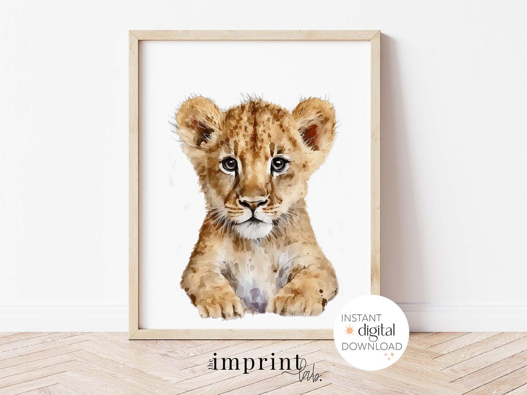 Lion Cub Print Nursery Art, Printable Nursery Artwork, Safari Animal ...