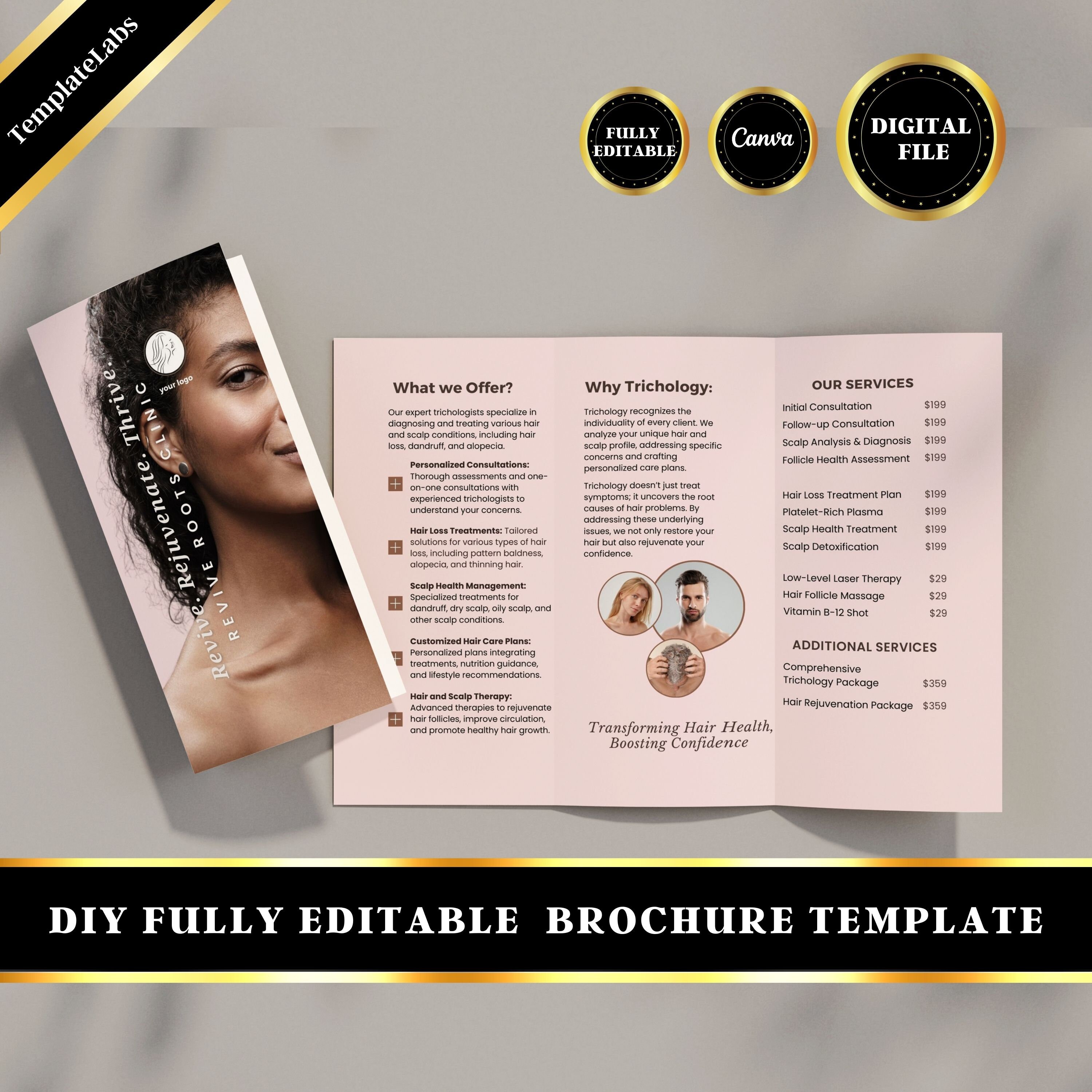 Trichology Brochure, Hair Loss Template, Scalp Treatment, Tri Fold ...
