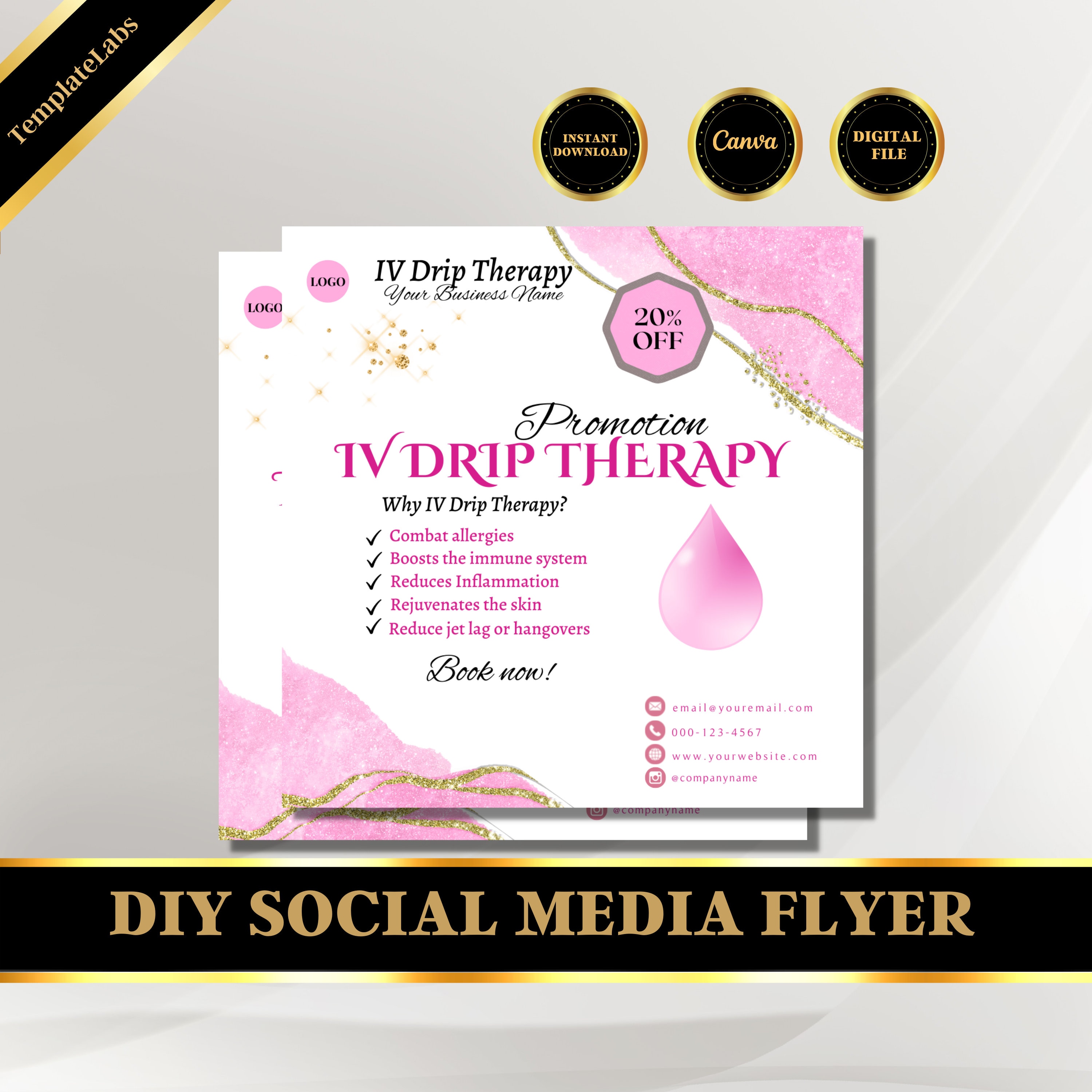 IV Drip Business, IV Therapy Template, Social Media Flyer, IV Hydration ...