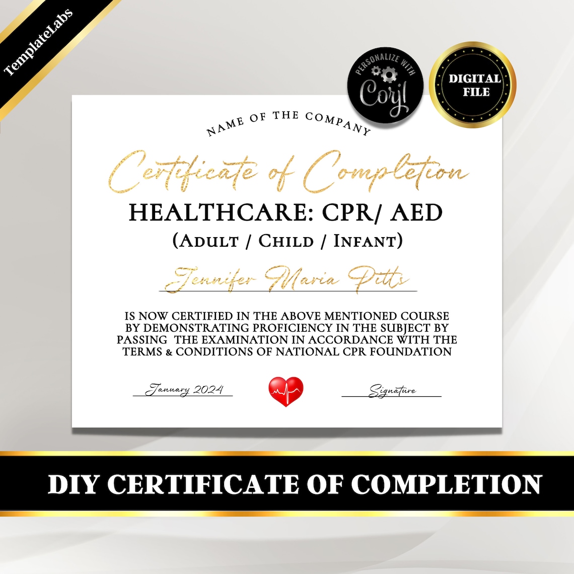 Cpr Certificate Cpr Training Certificate Editable Etsy