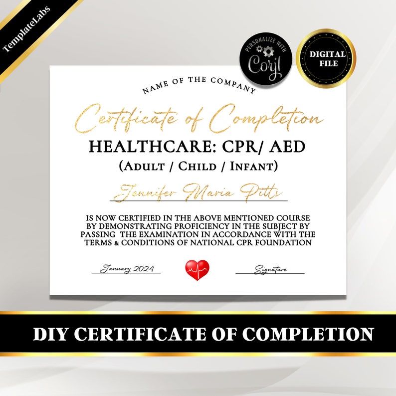 CPR Certificate, Cpr Training Certificate, Editable Certificate of ...