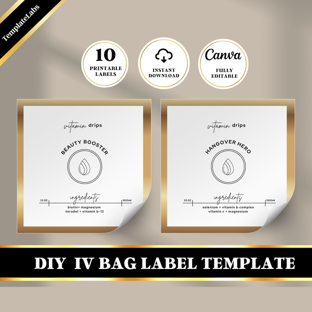 IV Bag Label, Iv Label, IV Hydration Label, Iv Drip Bag Label ...