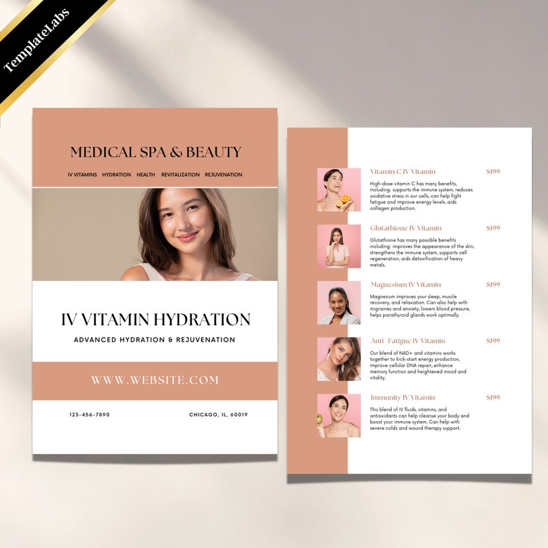 IV Hydration Template, Iv Hydration Flyer, IV Hydrate, Iv Therapy Menu ...