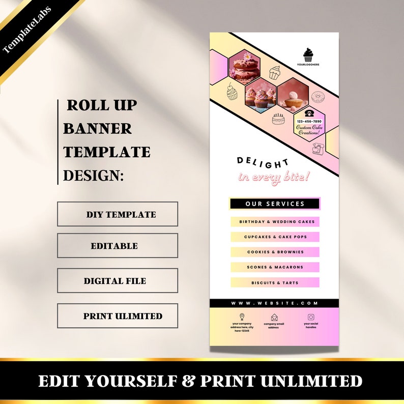Retractable Banner Bakery, Bakery Banner, Bakery Template, Roll up ...