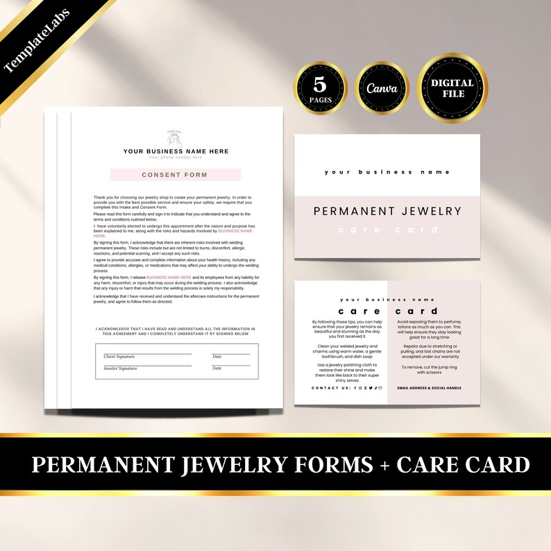 Permanent Jewelry Consent Forms, Waiver Permanent Jewelry, Client Form ...