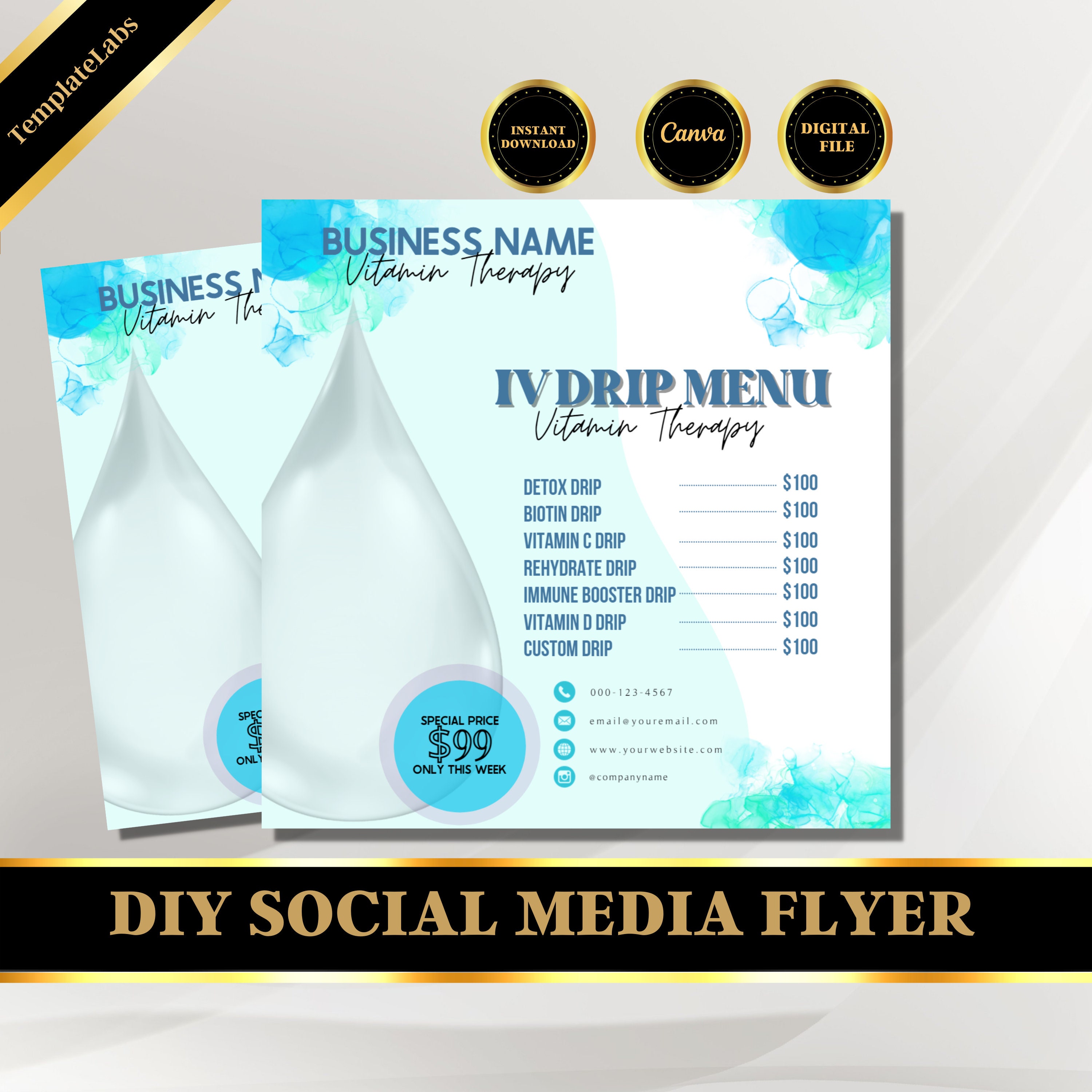 IV Drip Business, IV Therapy Template, Social Media Flyer, IV Hydration ...