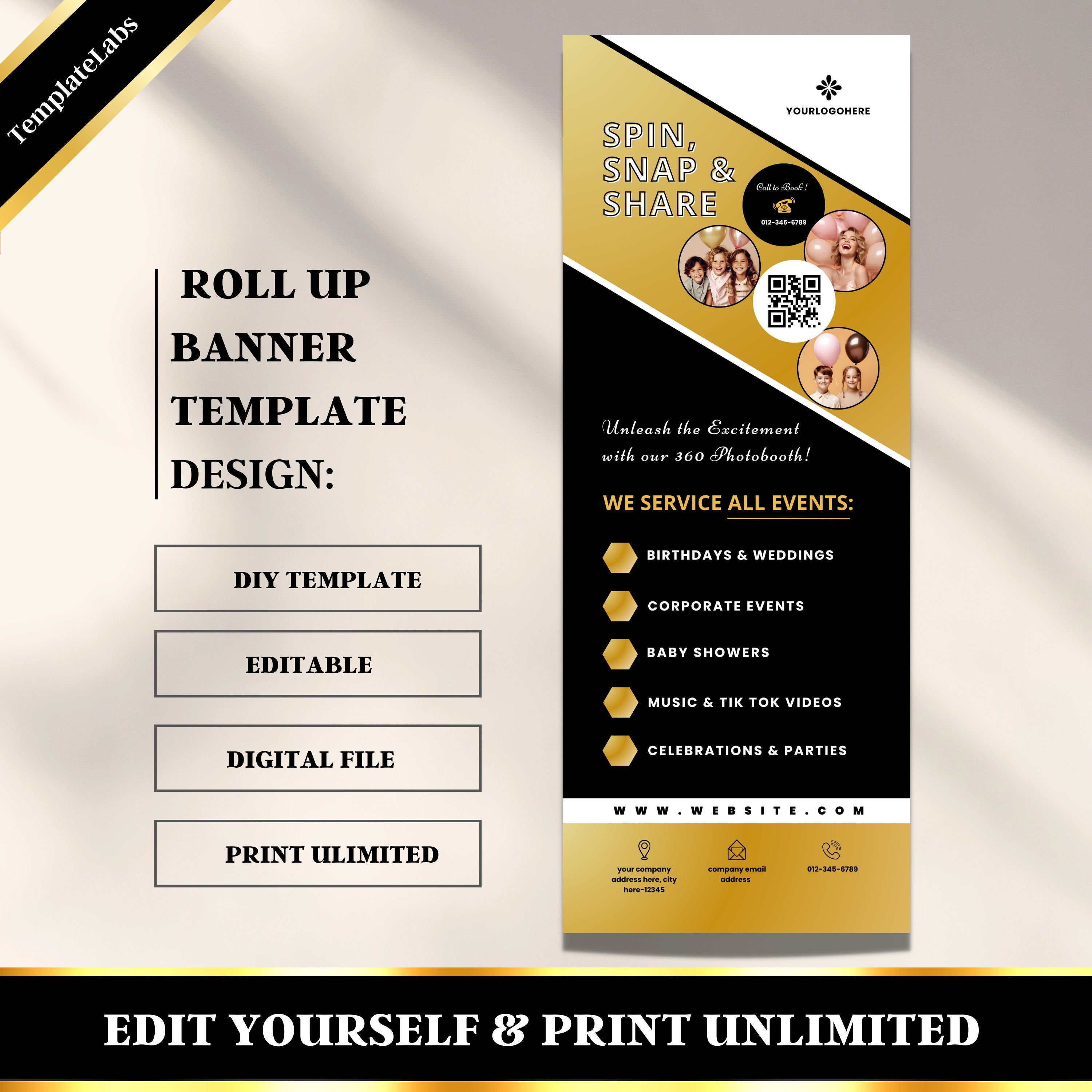 Retractable Banner 360 Photobooth Digital, 360 Photobooth Template ...