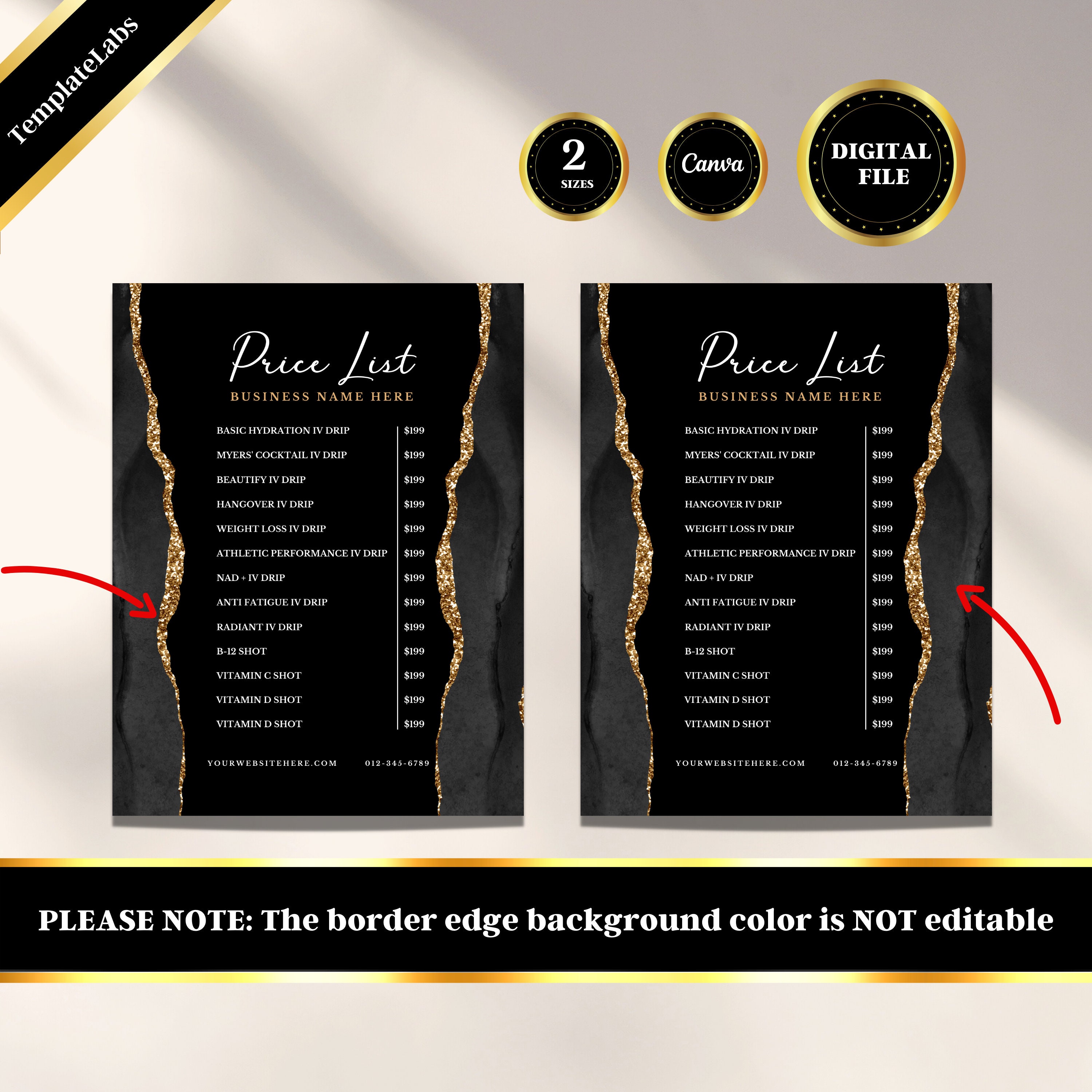 IV Hydration Template Printable Price List Template IV Drip - Etsy