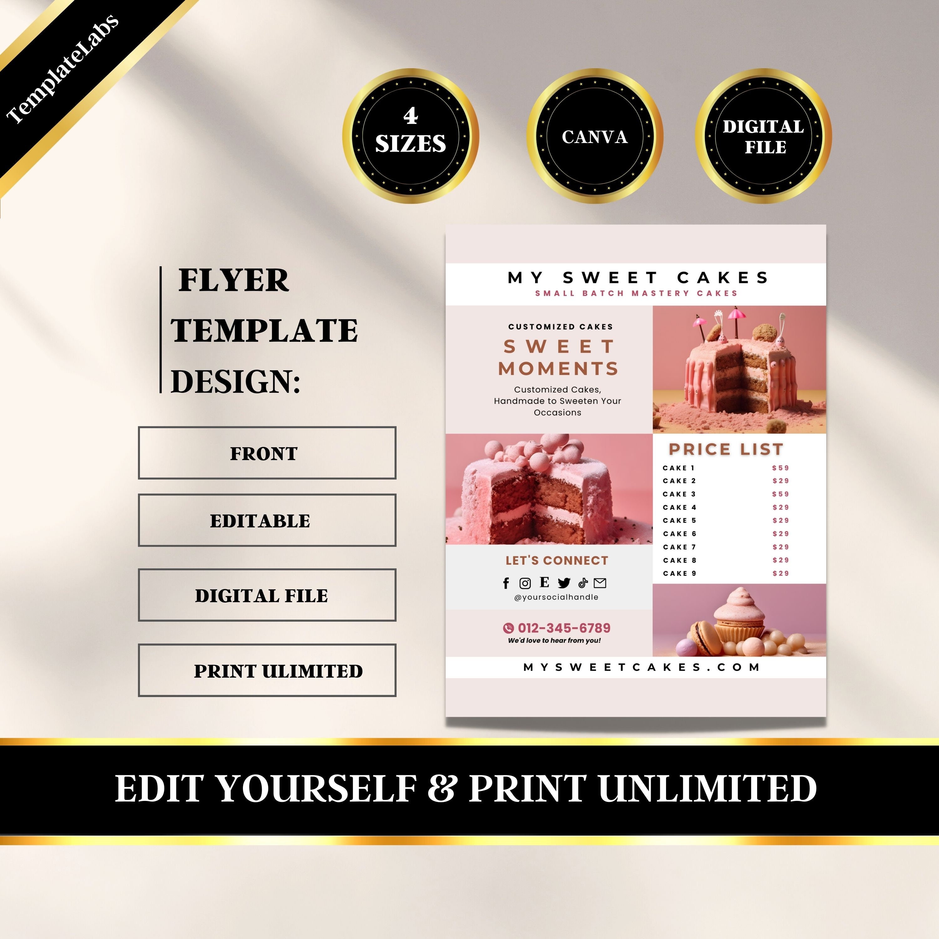 Cake Shop Menu Template Cake Flyer Cake Price List Template - Etsy ...