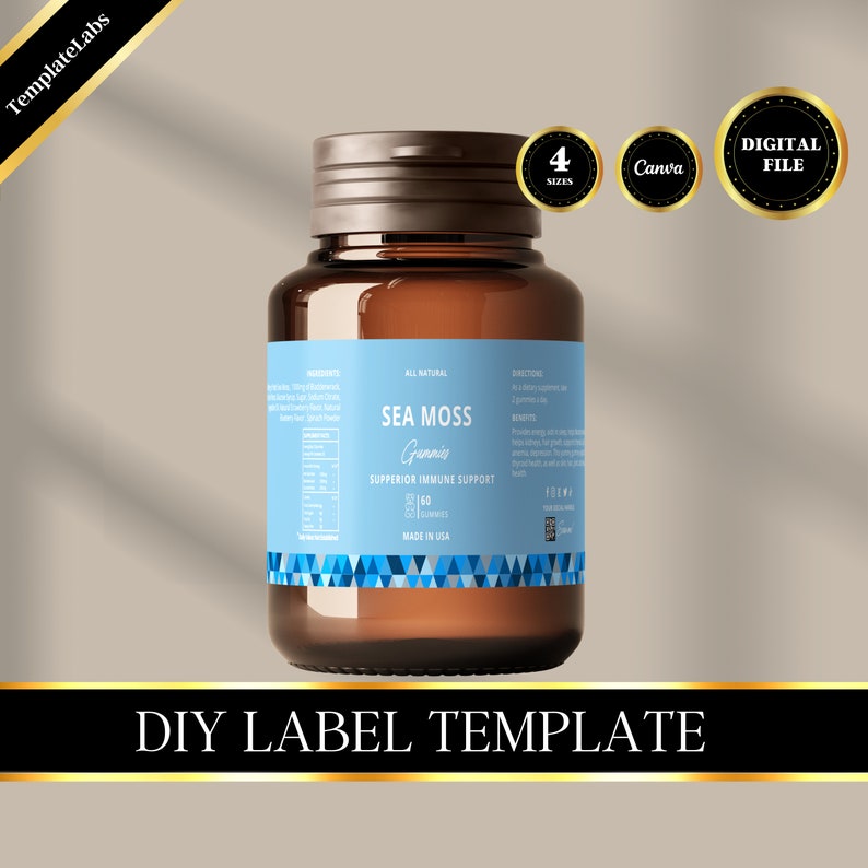 Sea Moss Gummies Label Template, Vitamin Label, Supplement Label ...
