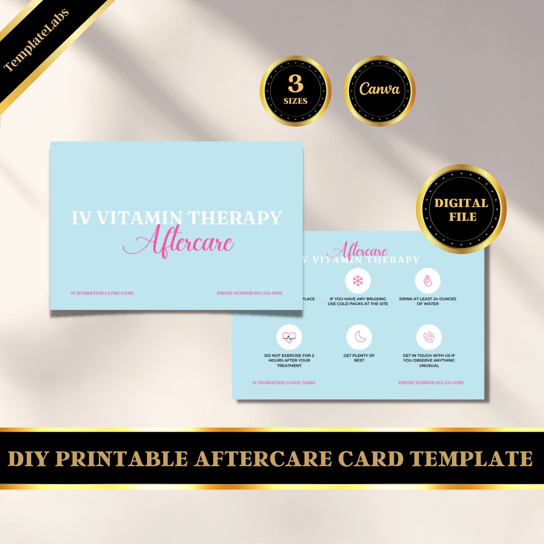 IV Hydration Template, IV Discharge Instruction, Printable Aftercare ...