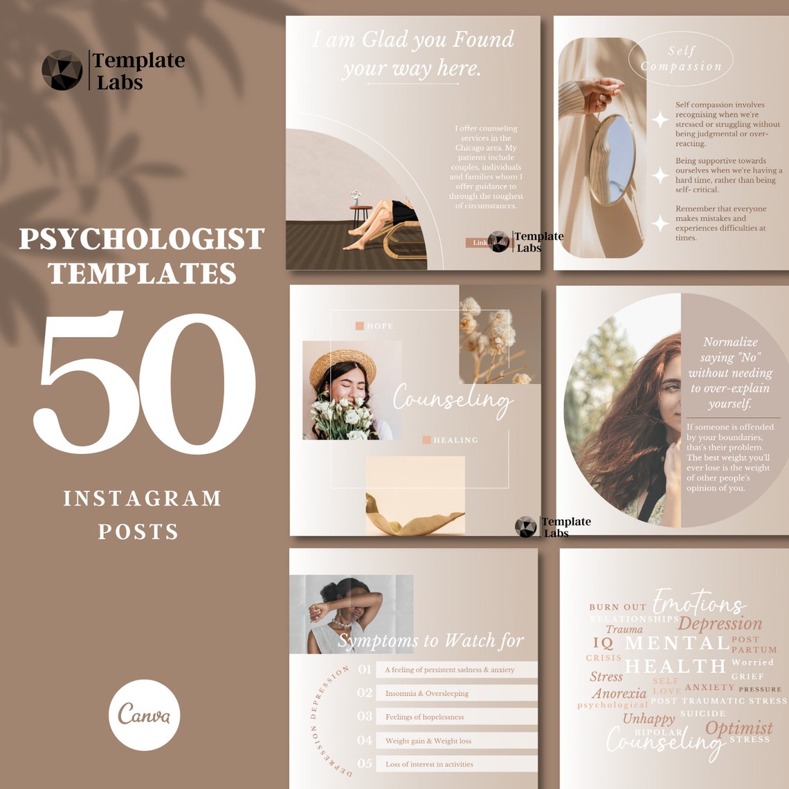 Psychologist Social Media Bundle, Mental Health Instagram Post ...
