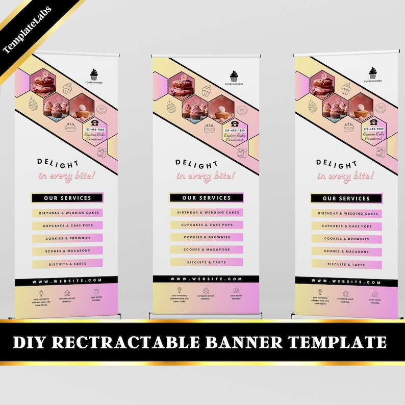 Retractable Banner Bakery, Bakery Banner, Bakery Template, Roll up ...