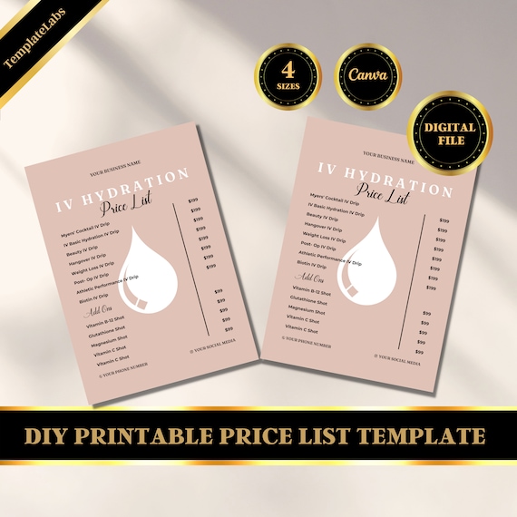IV Hydration Template IV Therapy Flyer Price List Template - Etsy