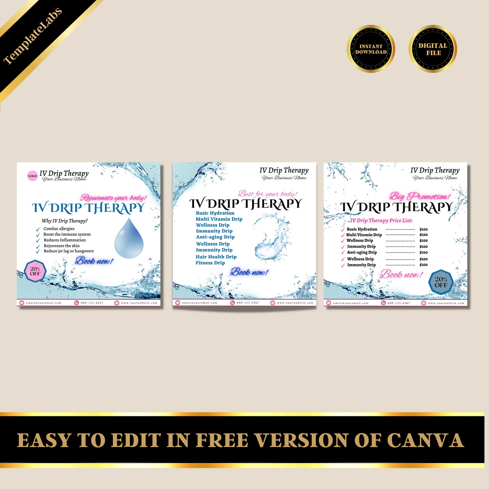IV Drip Business, IV Therapy Template, Social Media Flyer, IV Hydration ...