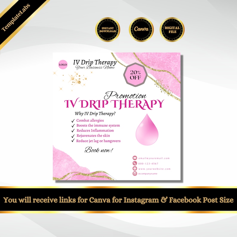 IV Drip Business, IV Therapy Template, Social Media Flyer, IV Hydration ...