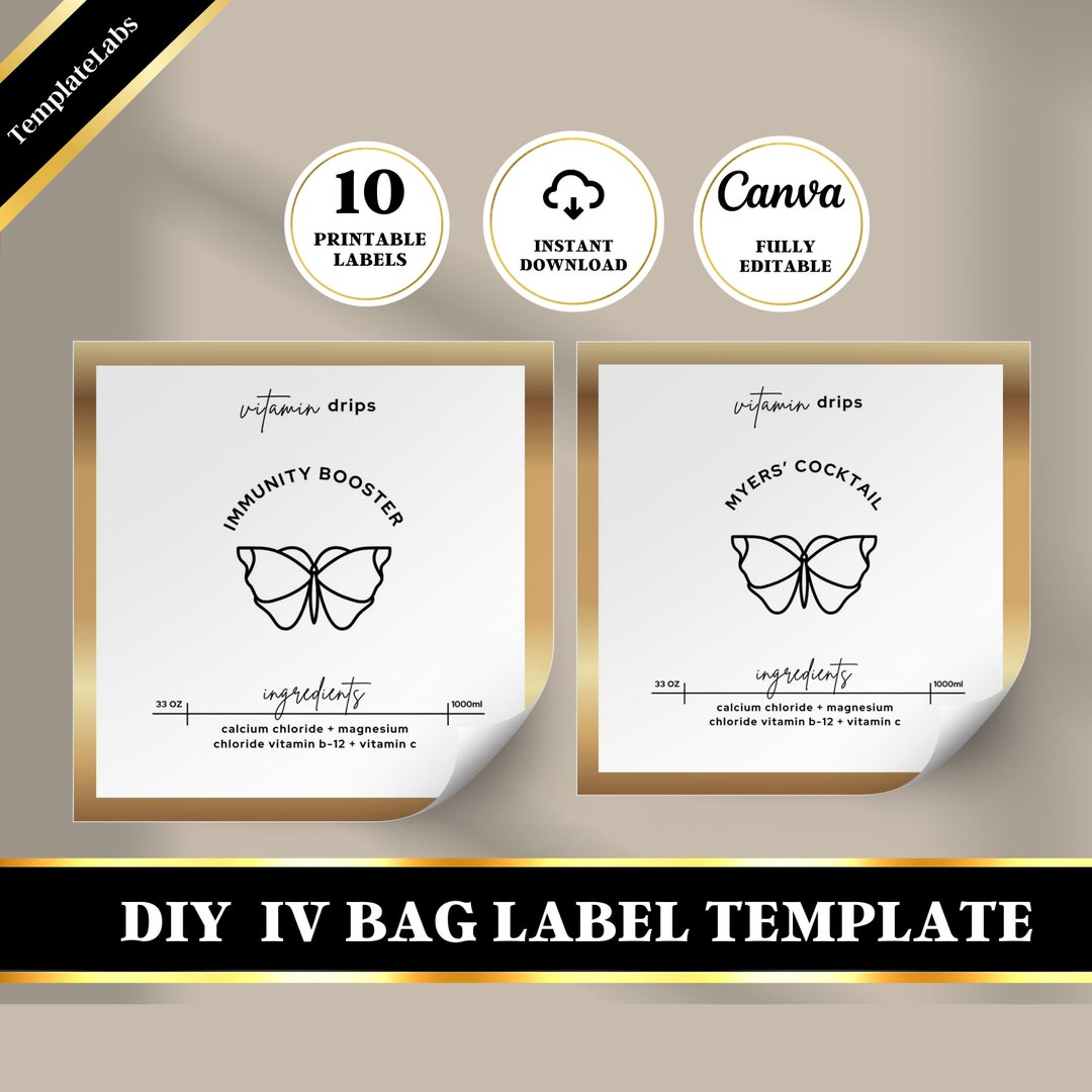 IV Bag Label, Iv Label, IV Vitamin Drip, Iv Sticker, Iv Drip Bag Label ...