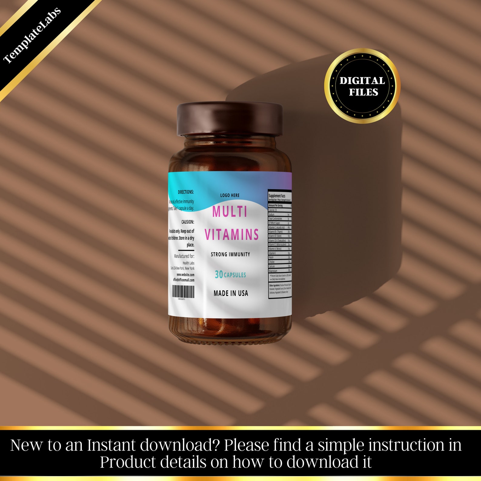 Supplement Label Template, Vitamin Label, Medicine Bottle Label, Bottle ...