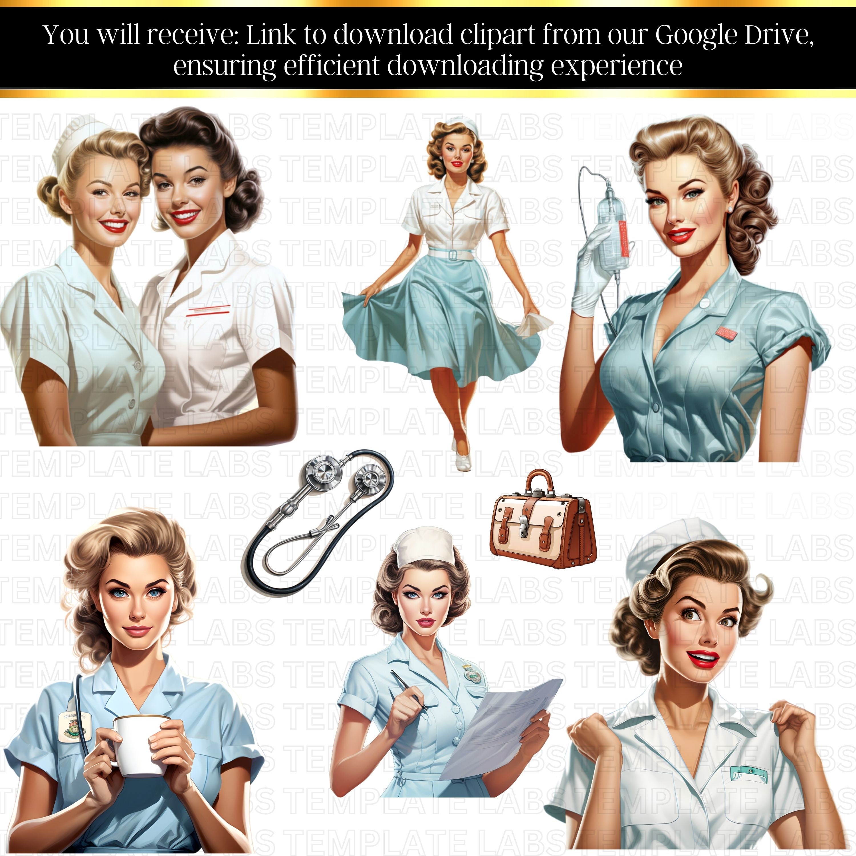 Retro Nurse PNG Bundle, Nurse Clipart, Nurse PNG Design, Nurse ...