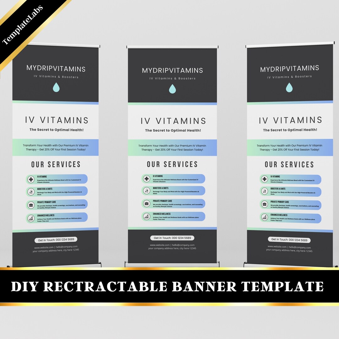 IV Hydration Retractable Banner, Roll up Banner Template, Event Banner ...