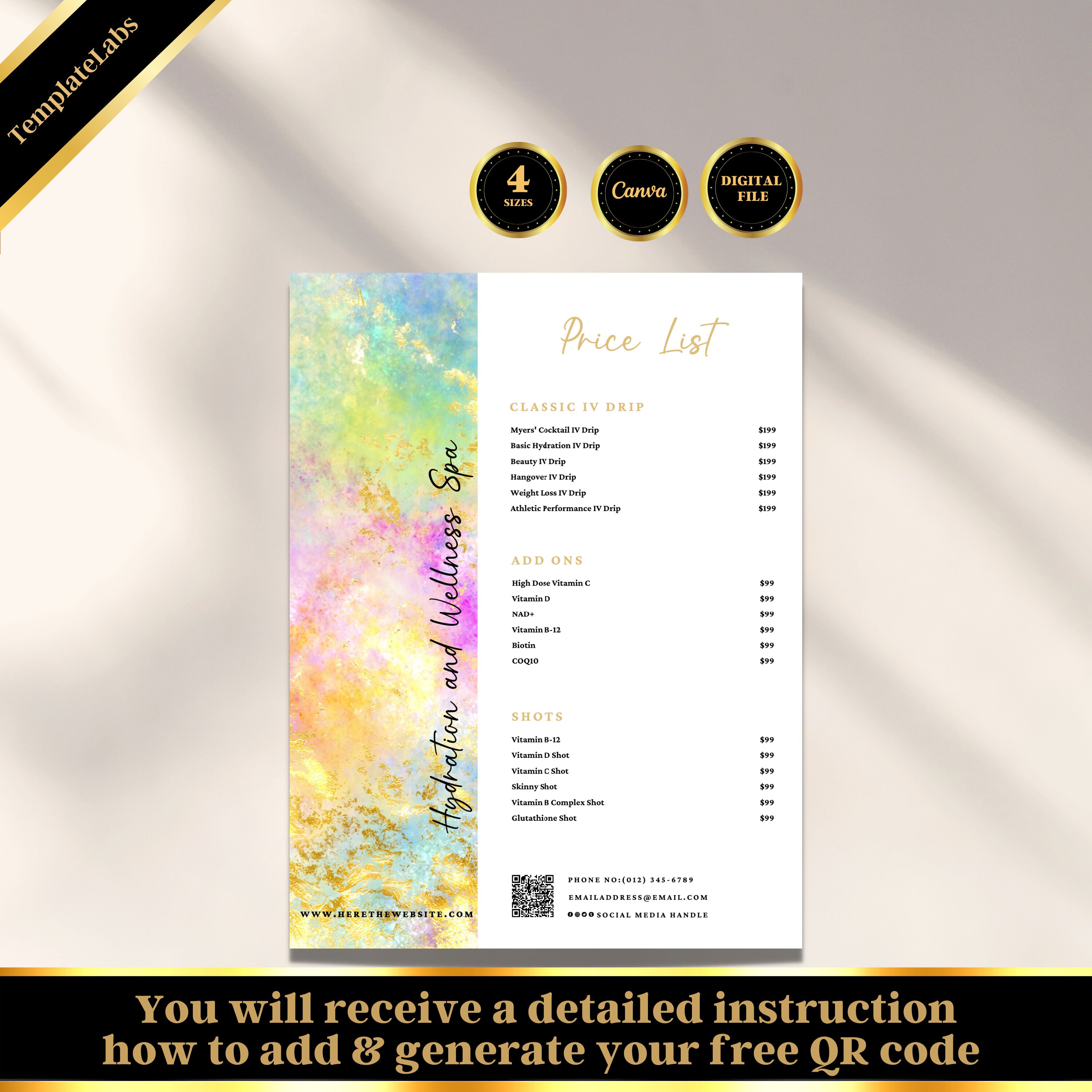 IV Hydration Template IV Therapy Flyer Price List Template - Etsy