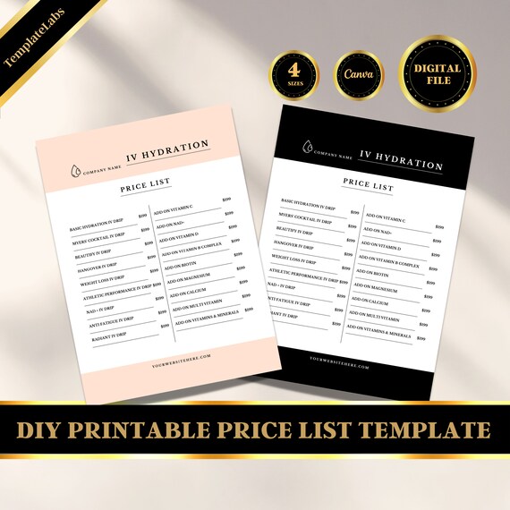 IV Hydration Template IV Canva Template Iv Therapy Menu Iv - Etsy
