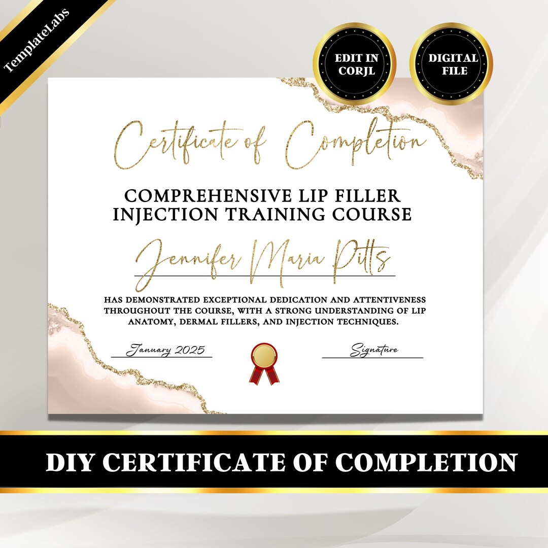 Lip Filler Certificate, Injector Nurse, Lip Filler Template, Printable ...
