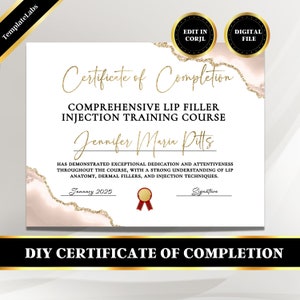 Lip Filler Certificate, Injector Nurse, Lip Filler Template, Printable ...
