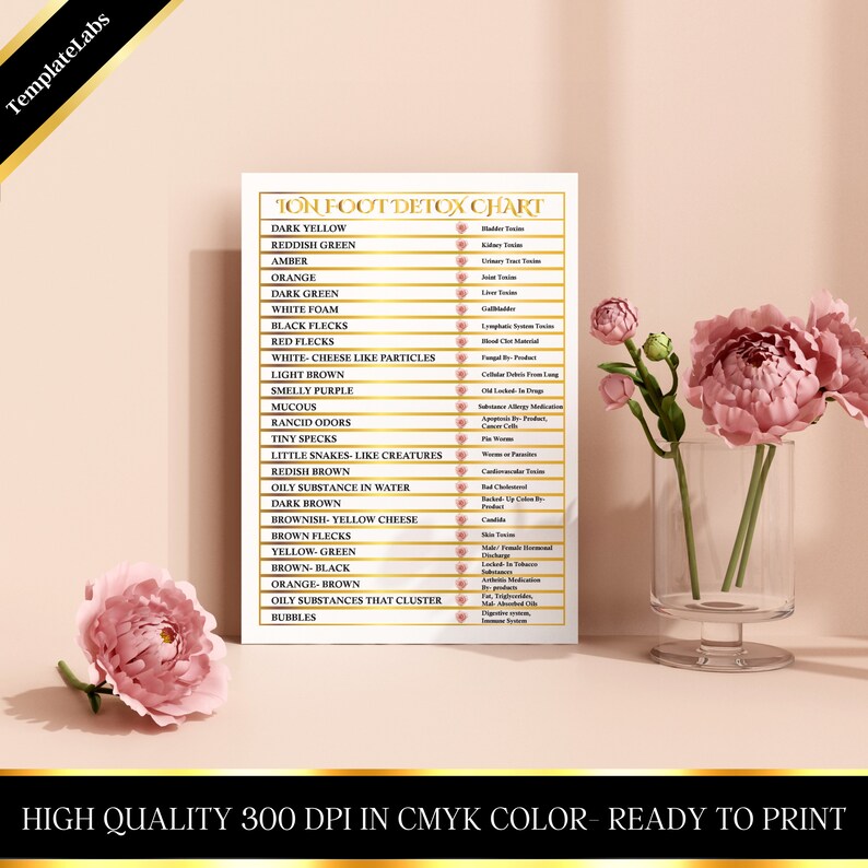 Ionic Foot Detox Printable Chart Printable Wall Art Gold - Etsy