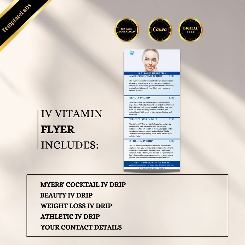 IV Therapy Flyer, IV Hydration Template, Digital Flyer, DIY Flyer ...
