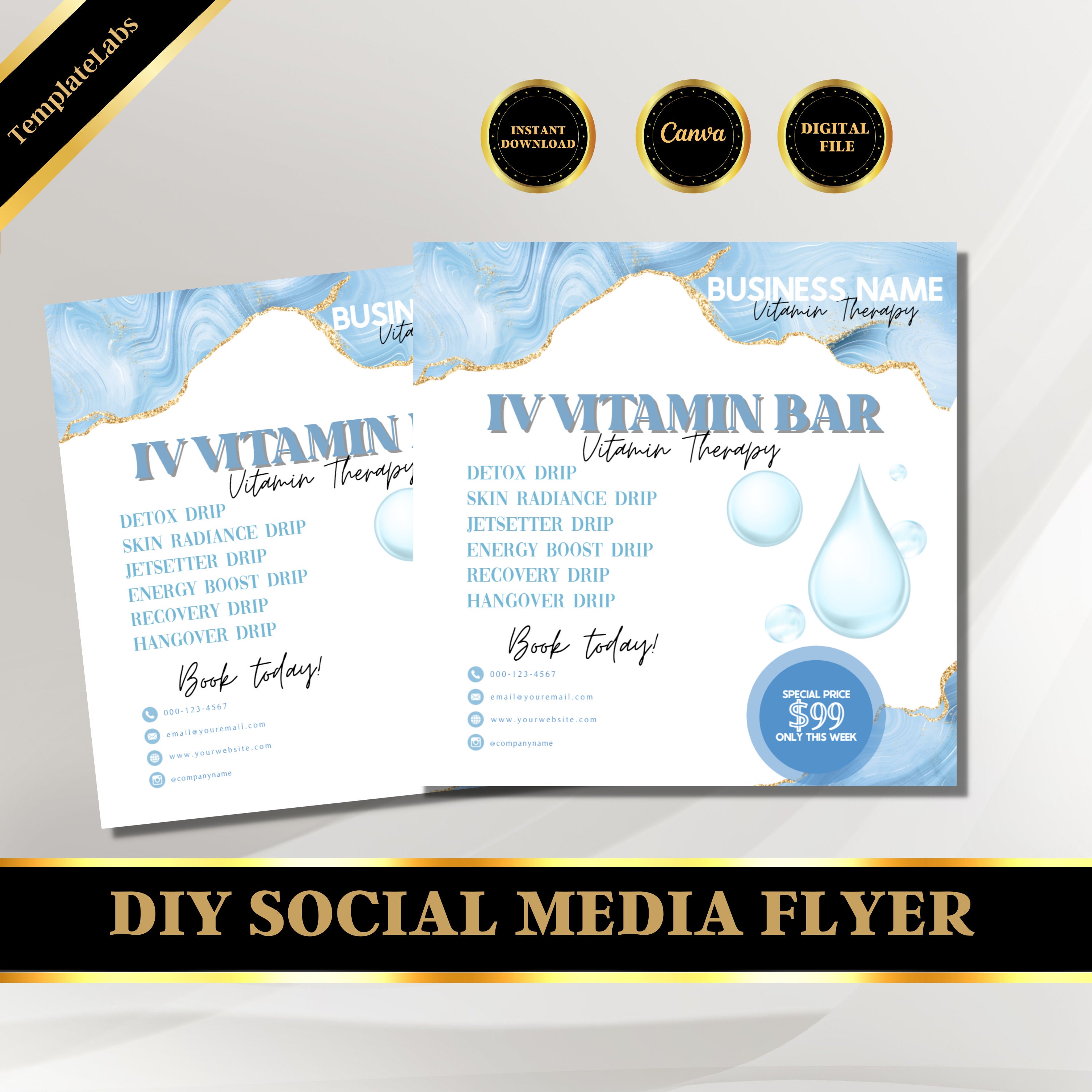IV Drip Business, IV Therapy Template, Social Media Flyer, IV Hydration ...